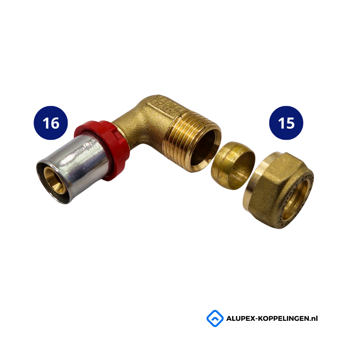 Perskoppeling overgang haaks Alupex 16 mm x 15 mm Koper | Universeel en ...